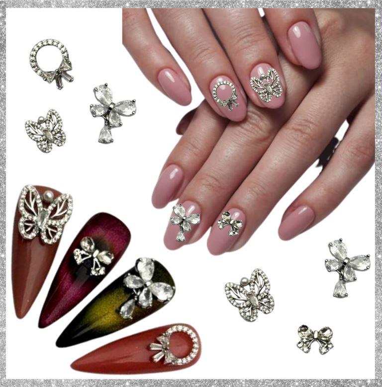 3D Butterfly & Bow Zircon Nail Rhinestones Gems Luxurious Diamond Char ...